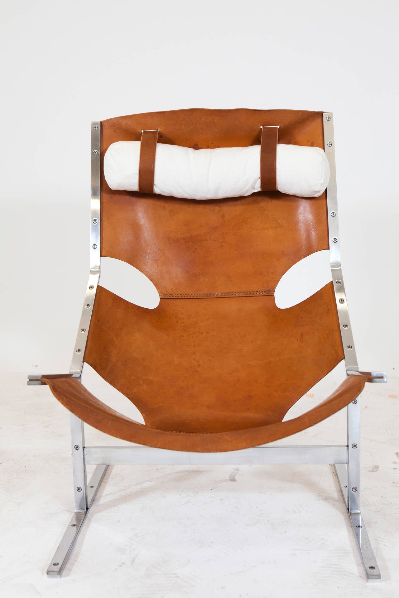 AP Originals Leather and Steel Lounge Chair at 1stDibs