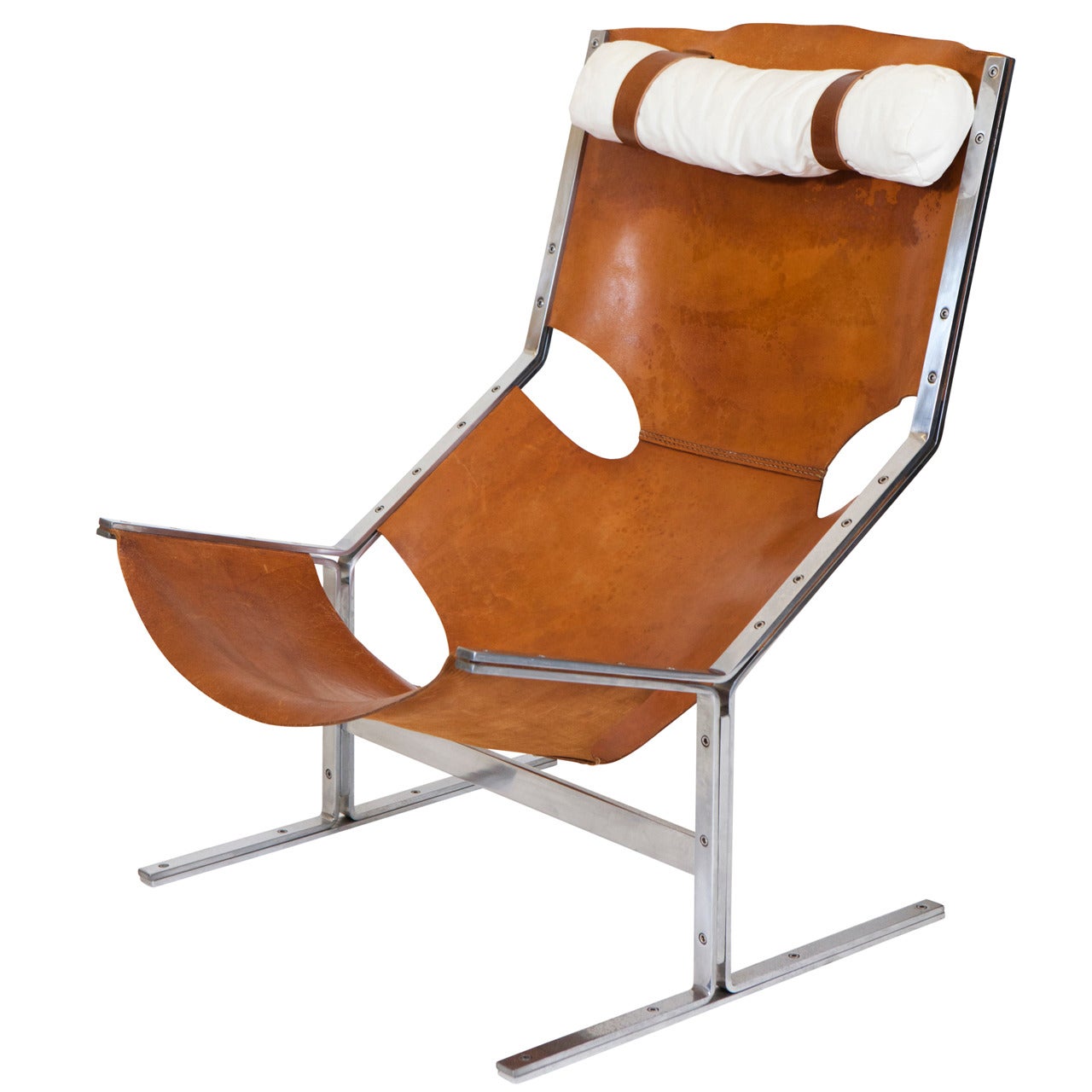 AP Originals Leather and Steel Lounge Chair at 1stDibs