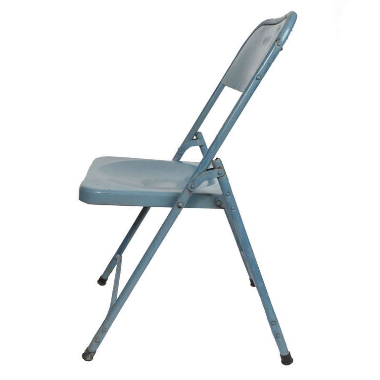 1950s France Eight Painted Blue Metal Chairs Indoor and Outdoor by ...