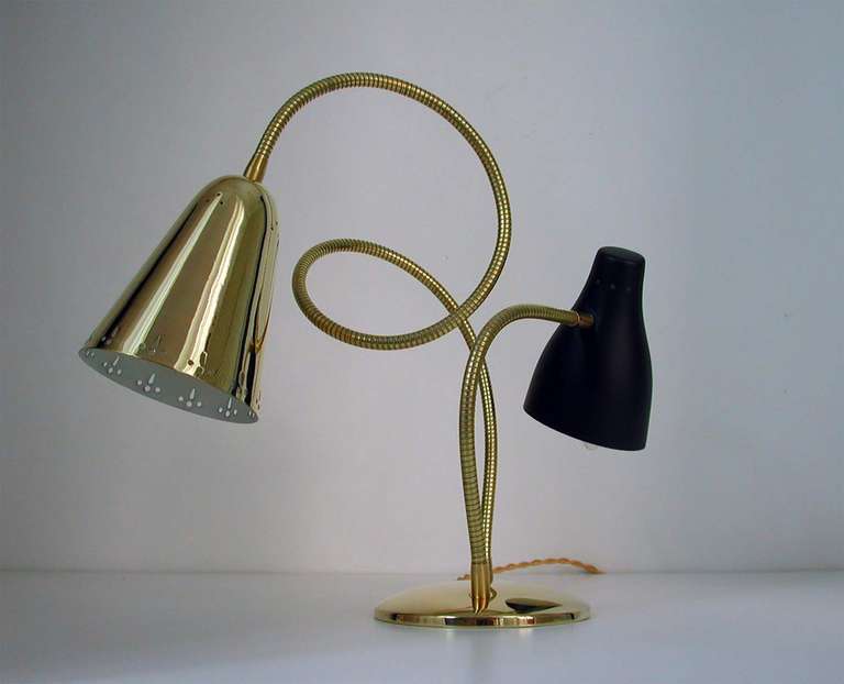 Italian 1950s Mid Century Double Gooseneck Table Lamp at 1stDibs