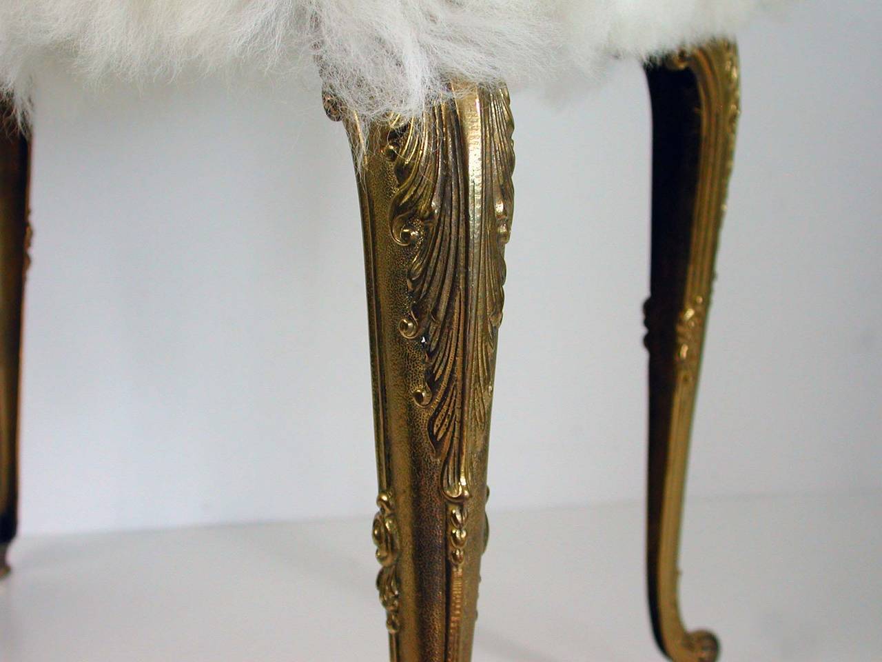 Hollywood Regency Upholstered Fur Sheep Bronze Vanity Stool Chair ...