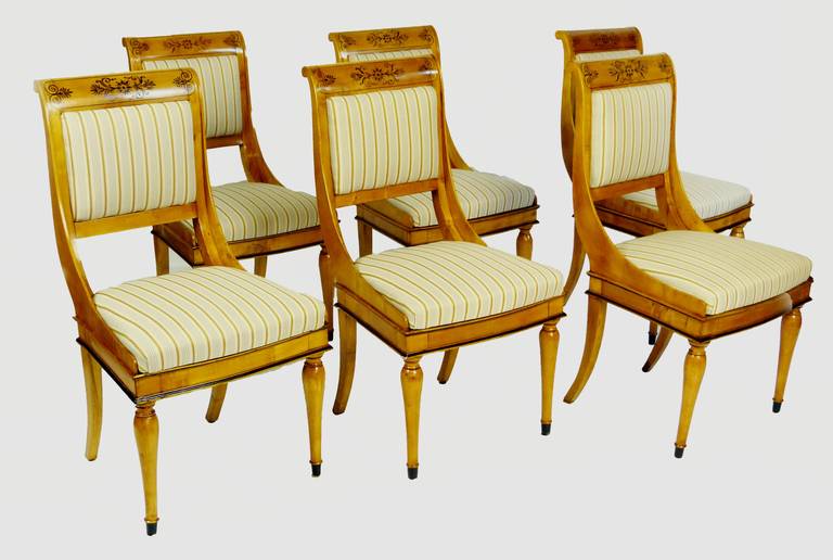 Viennese Set of Six Biedermeier Dining Chairs Hand Painted Austrian ...