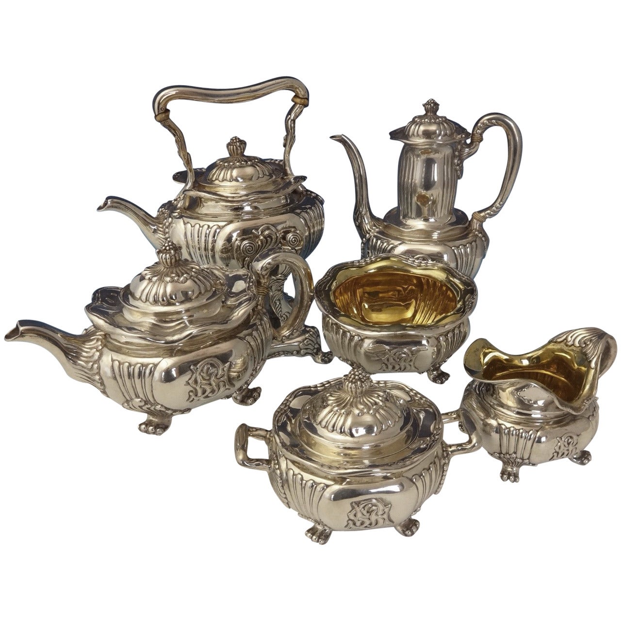 Tiffany and Co. Sterling Silver Tea Six-Piece Set with Chrysanthemums ...