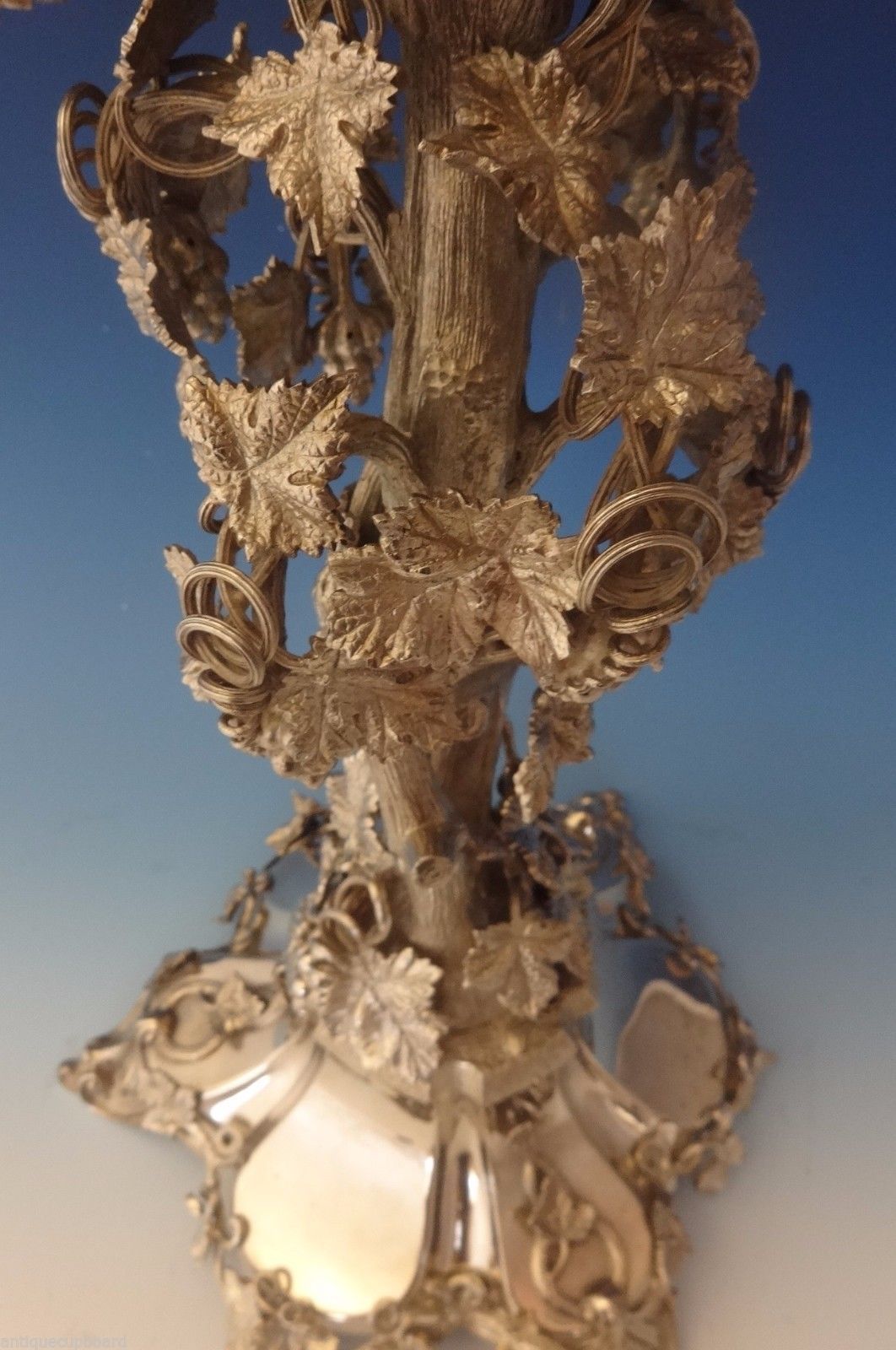 Ornate Silver Plate Epergne w Cut Glass Bowls and Grape Vines Victorian ...