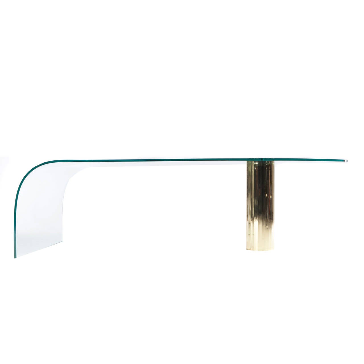 Curved Glass Cocktail Table with Single Brass Leg at 1stDibs
