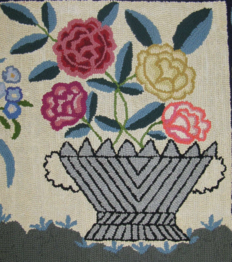Flower Baskets Hooked Rug at 1stDibs