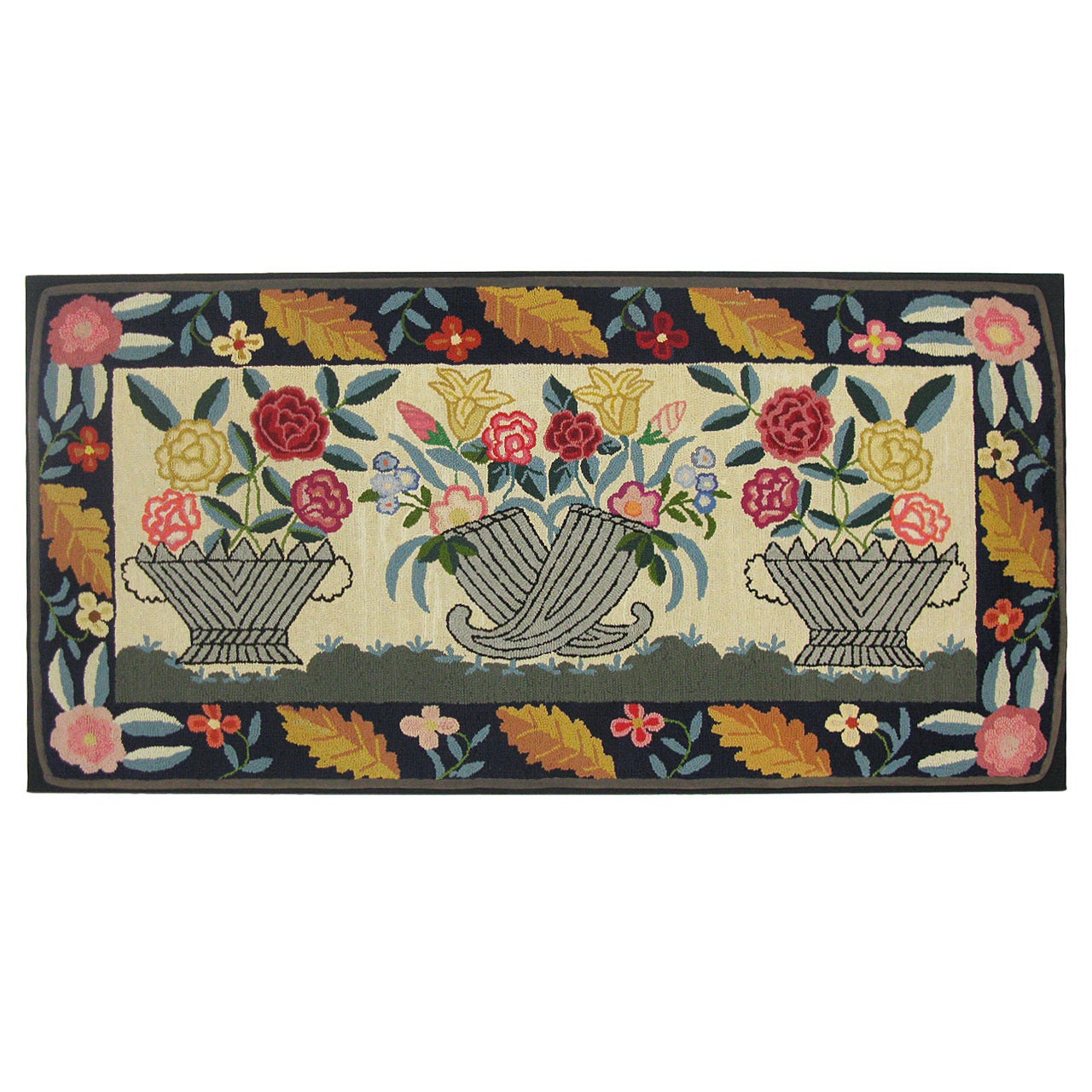 Flower Baskets Hooked Rug at 1stDibs