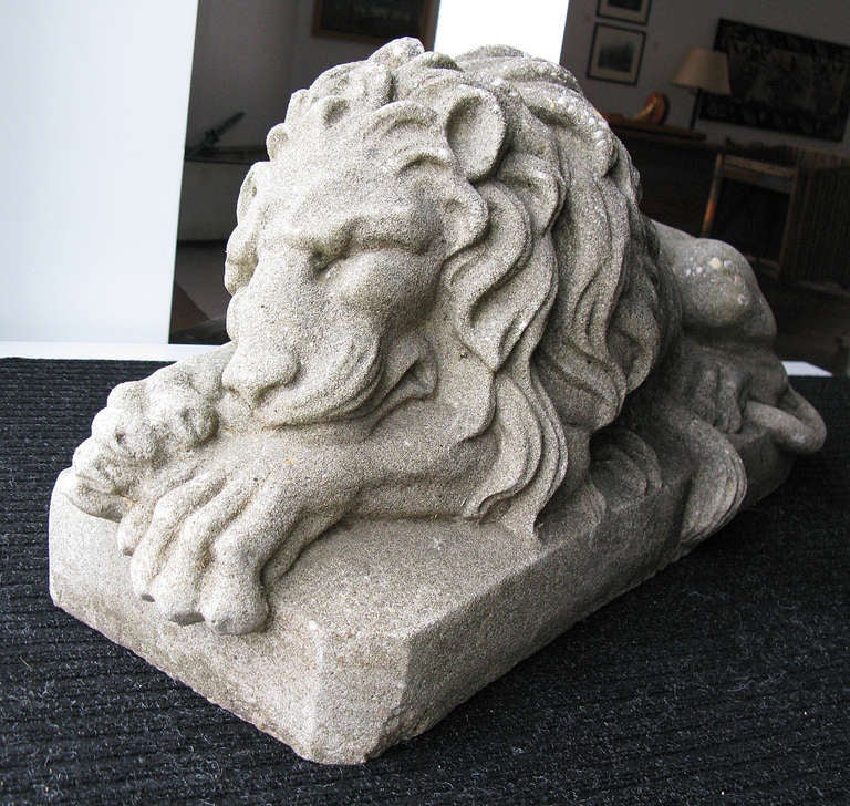 Pair of Stone Garden Lions at 1stDibs