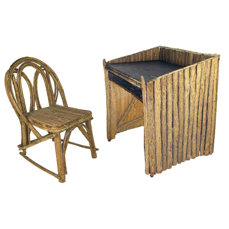 Adirondack Rustic Desk with Twig Chair at 1stdibs