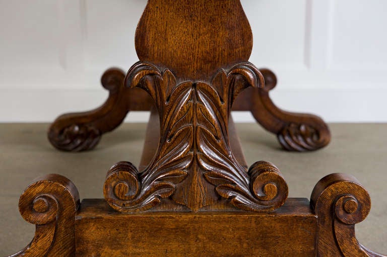 Oak Standard End Writing Table circa 1840 with Foliate Carving to the ...