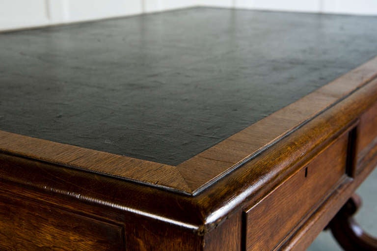 Oak Standard End Writing Table circa 1840 with Foliate Carving to the ...
