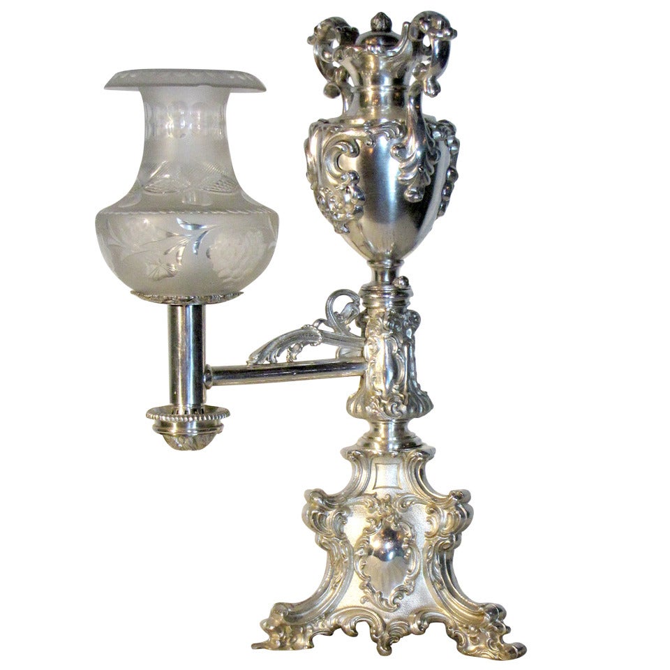 A Unique Rococo Revival Silver Argand Lamp For Sale at 1stDibs