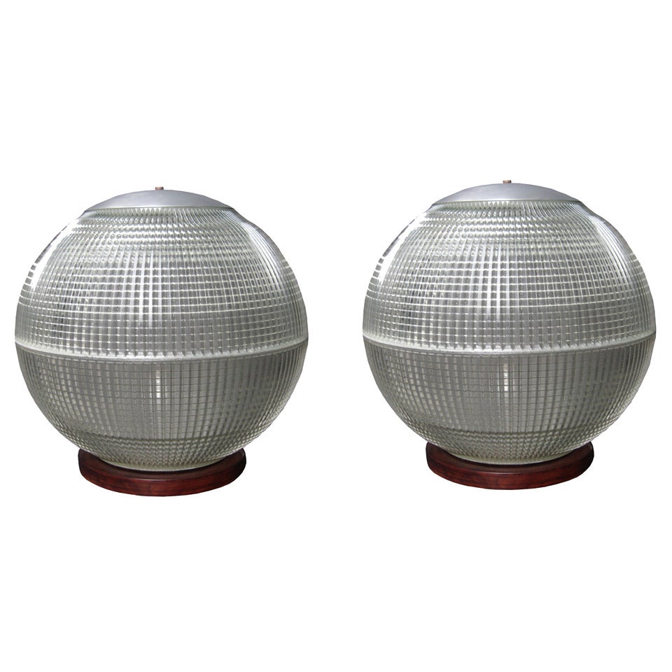 Pair of Large Scale Holophane Sphere Lamps at 1stDibs