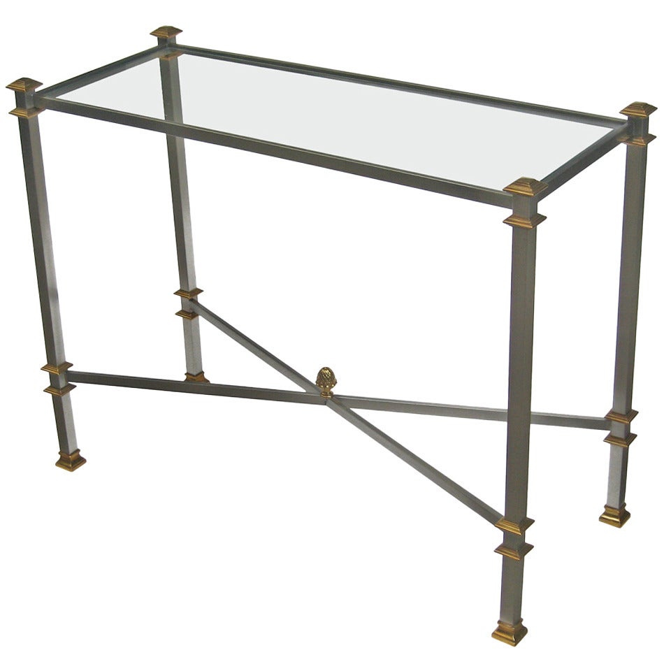 Maison Charles Attributed Horse Head Steel and Glass Top Console Table ...
