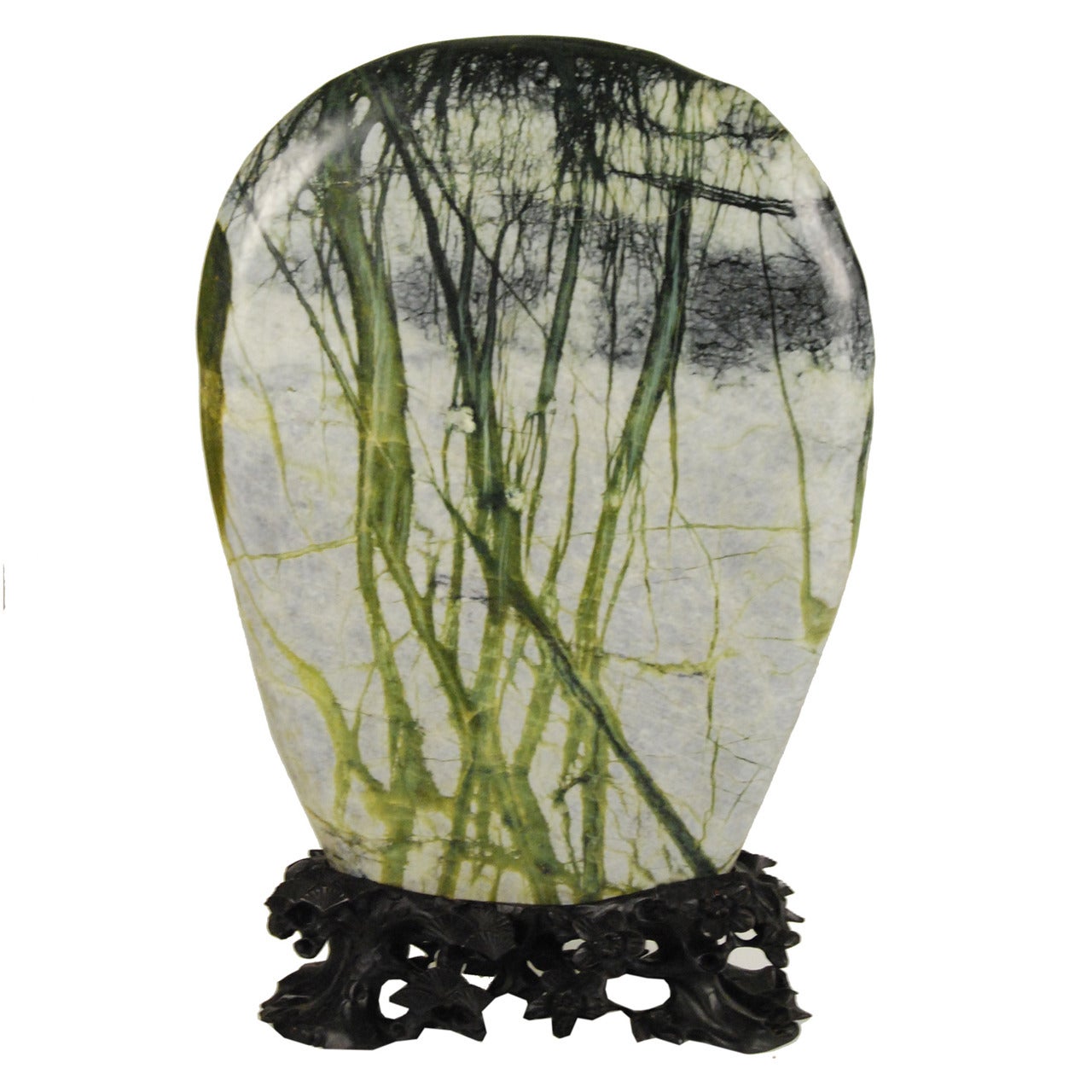 Chinese Greenery Stone on Custom Carved Stand at 1stDibs