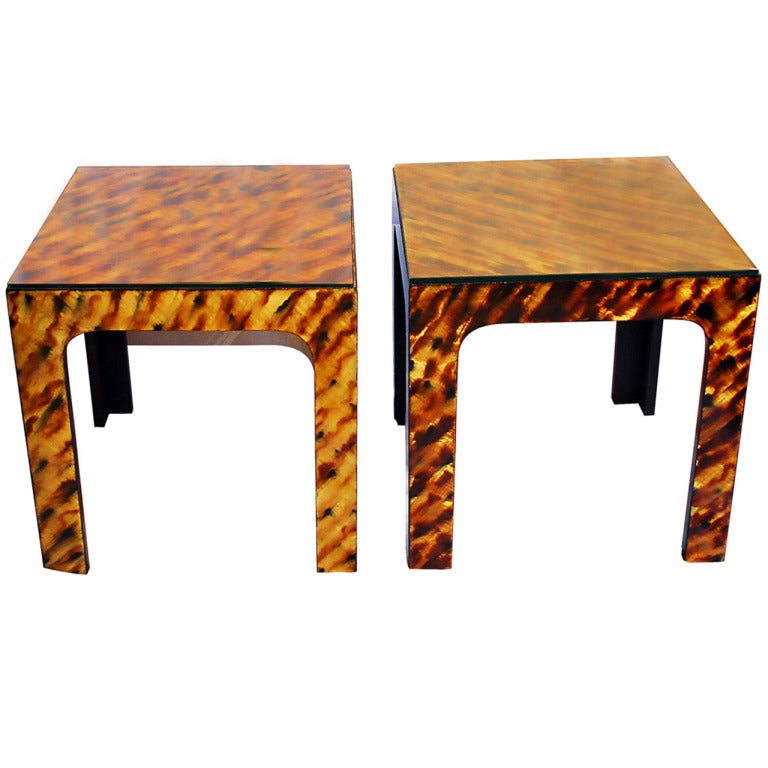 Pair of Modern Hand-Painted Parsons Tables For Sale at 1stDibs