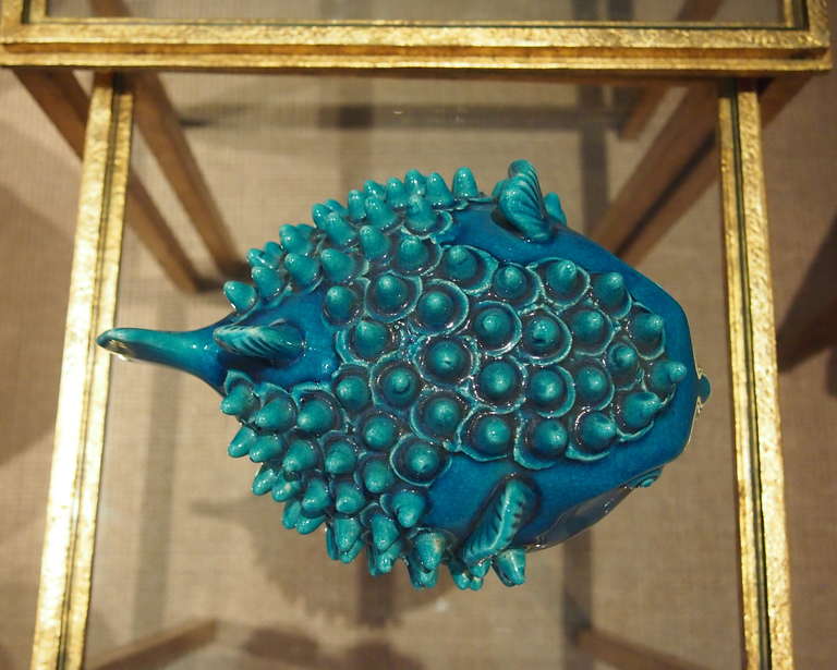 Pol Chambost Blue Ceramic Fish Sculpture at 1stDibs