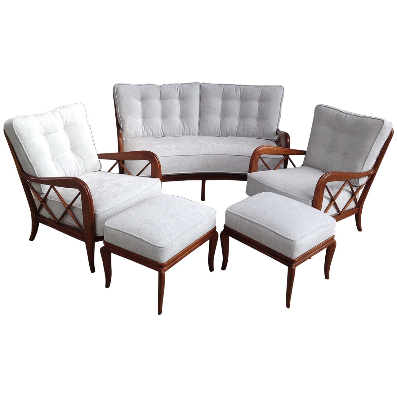 Sofa with Pair of Lounge Chairs and Ottomans Attributed to Paolo Buffa ...