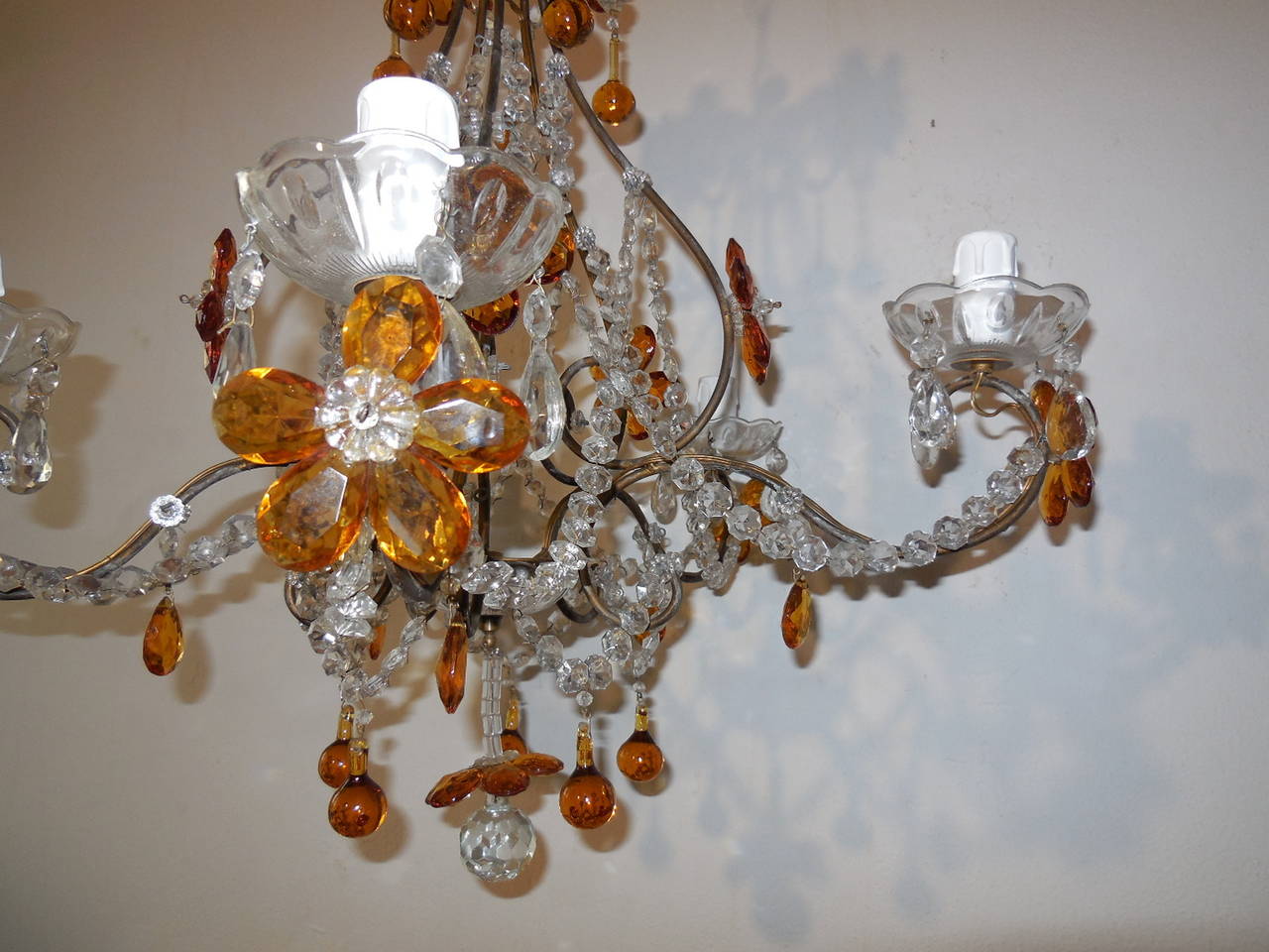French Amber Balls Crystal Prisms Flowers Chandelier at 1stDibs