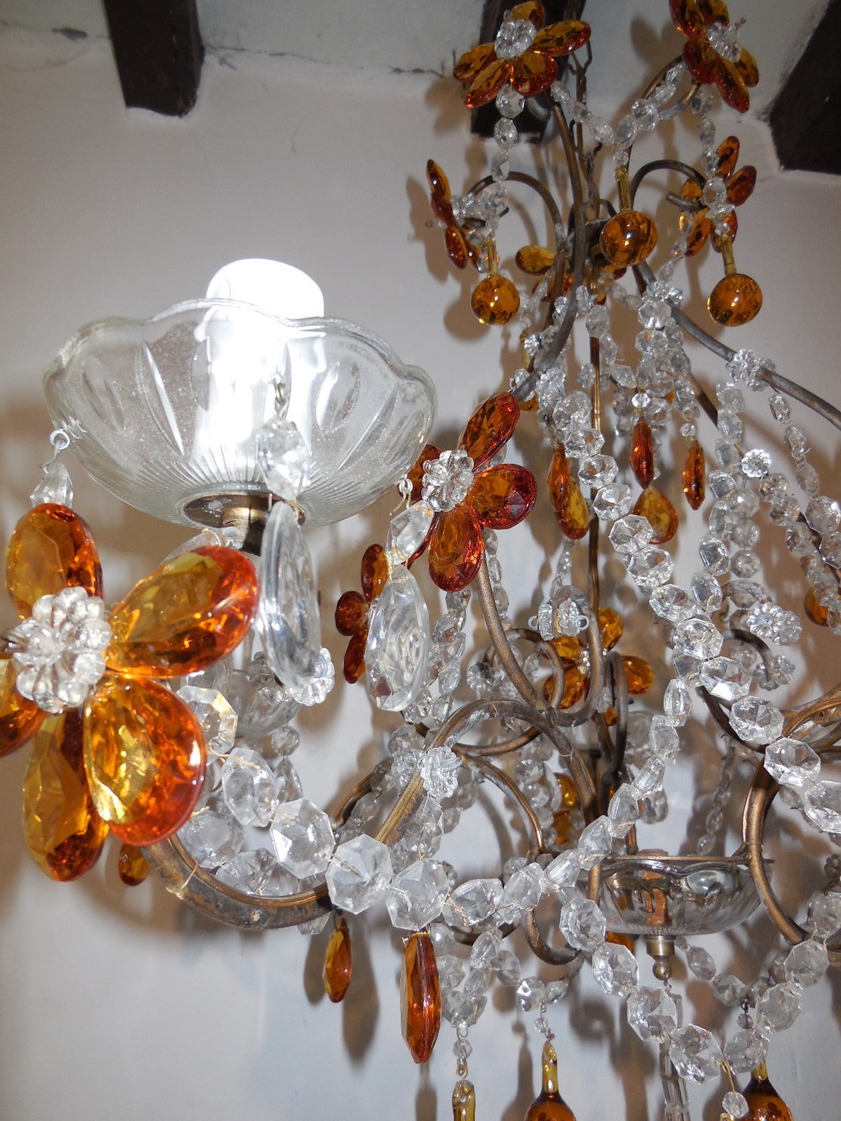 French Amber Balls Crystal Prisms Flowers Chandelier at 1stDibs