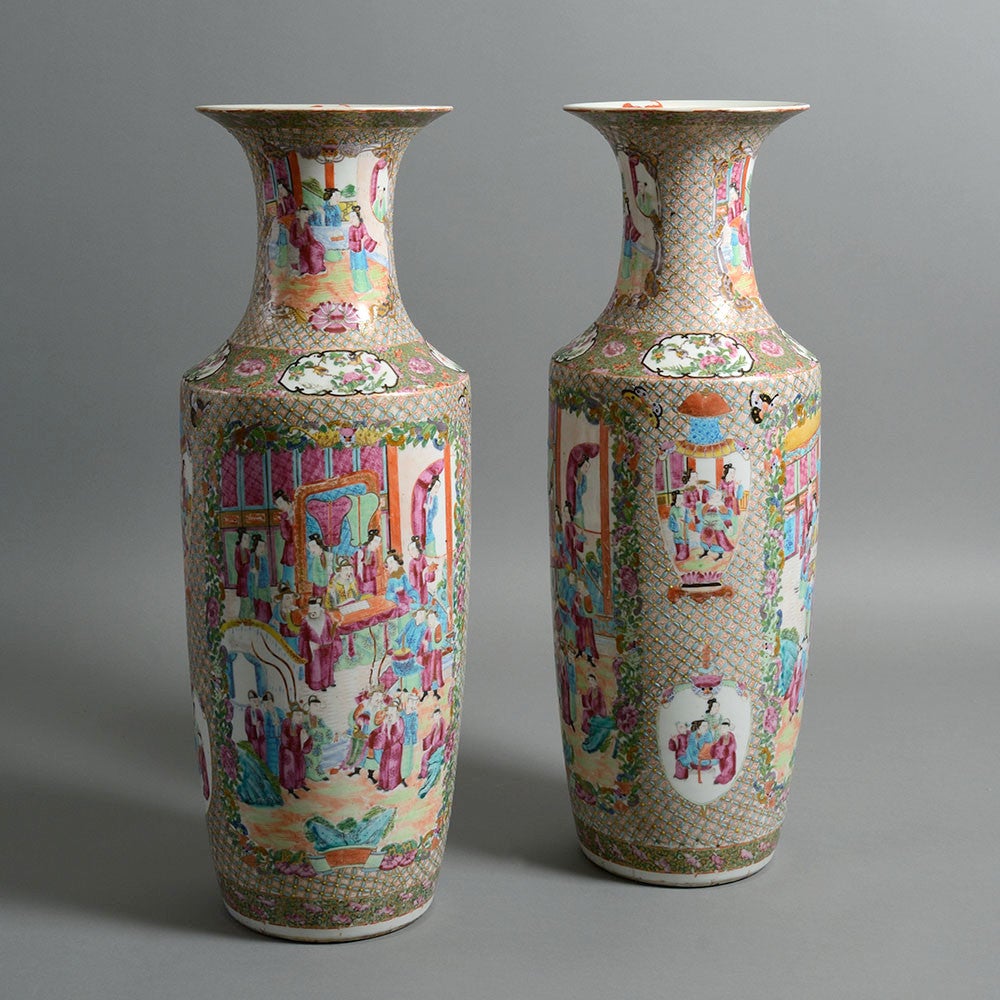 Large Pair of 19th Century Canton Porcelain Vases at 1stDibs