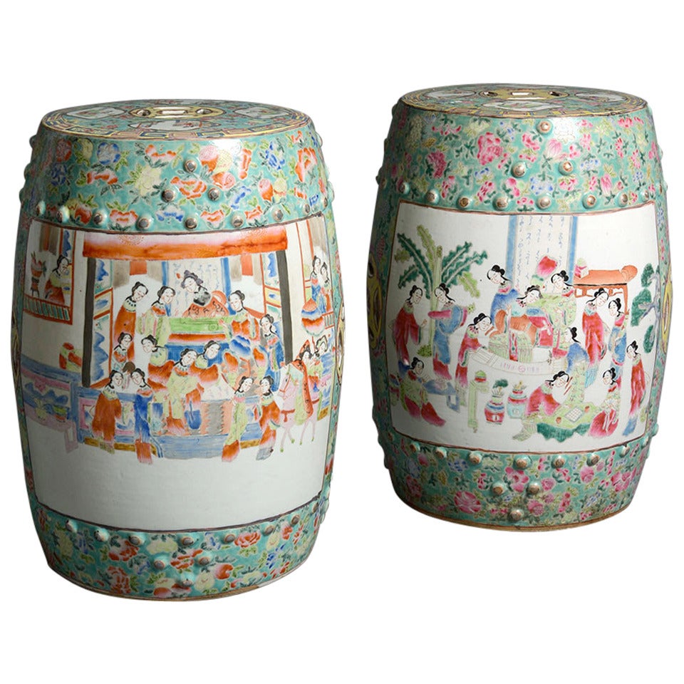 Pair of Early 20th Century Porcelain Garden Seats at 1stDibs