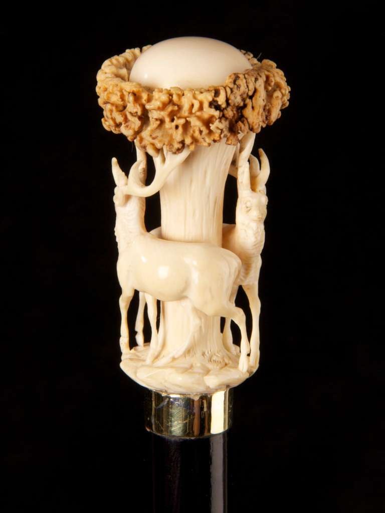 Exceptional Stag Antler Carved Handled Cane For Sale at 1stDibs