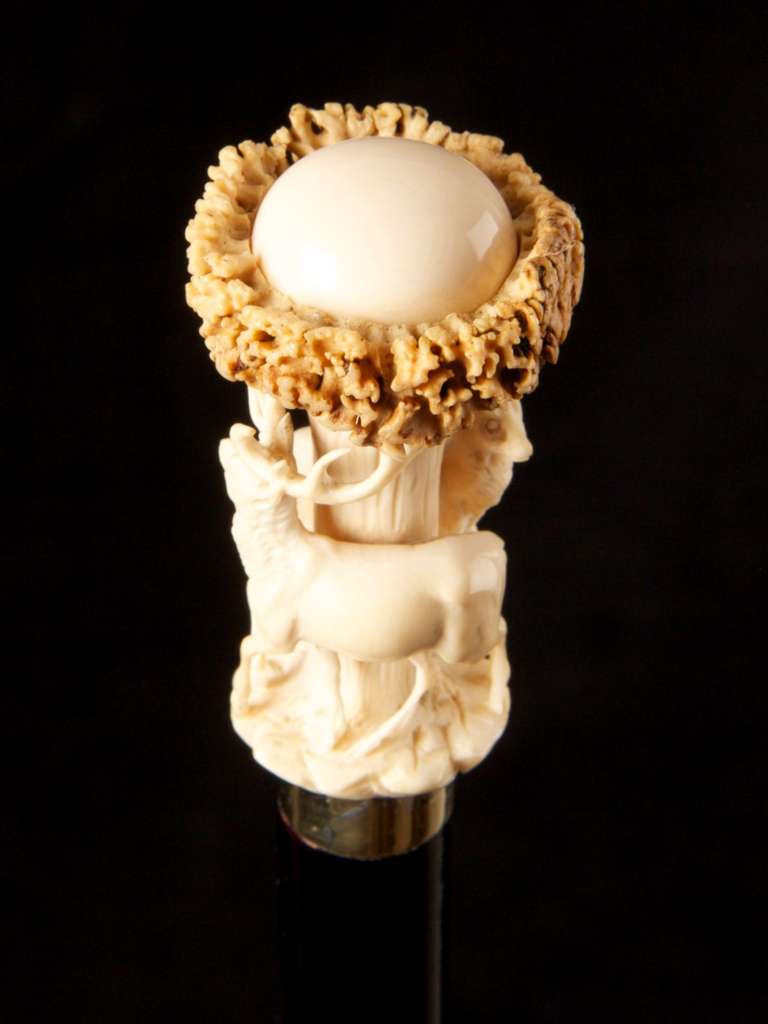 Exceptional Stag Antler Carved Handled Cane For Sale at 1stDibs