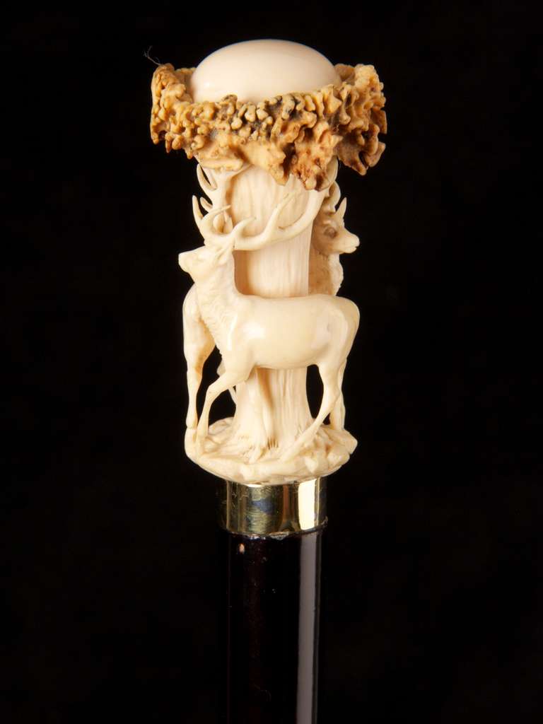 Exceptional Stag Antler Carved Handled Cane For Sale at 1stDibs