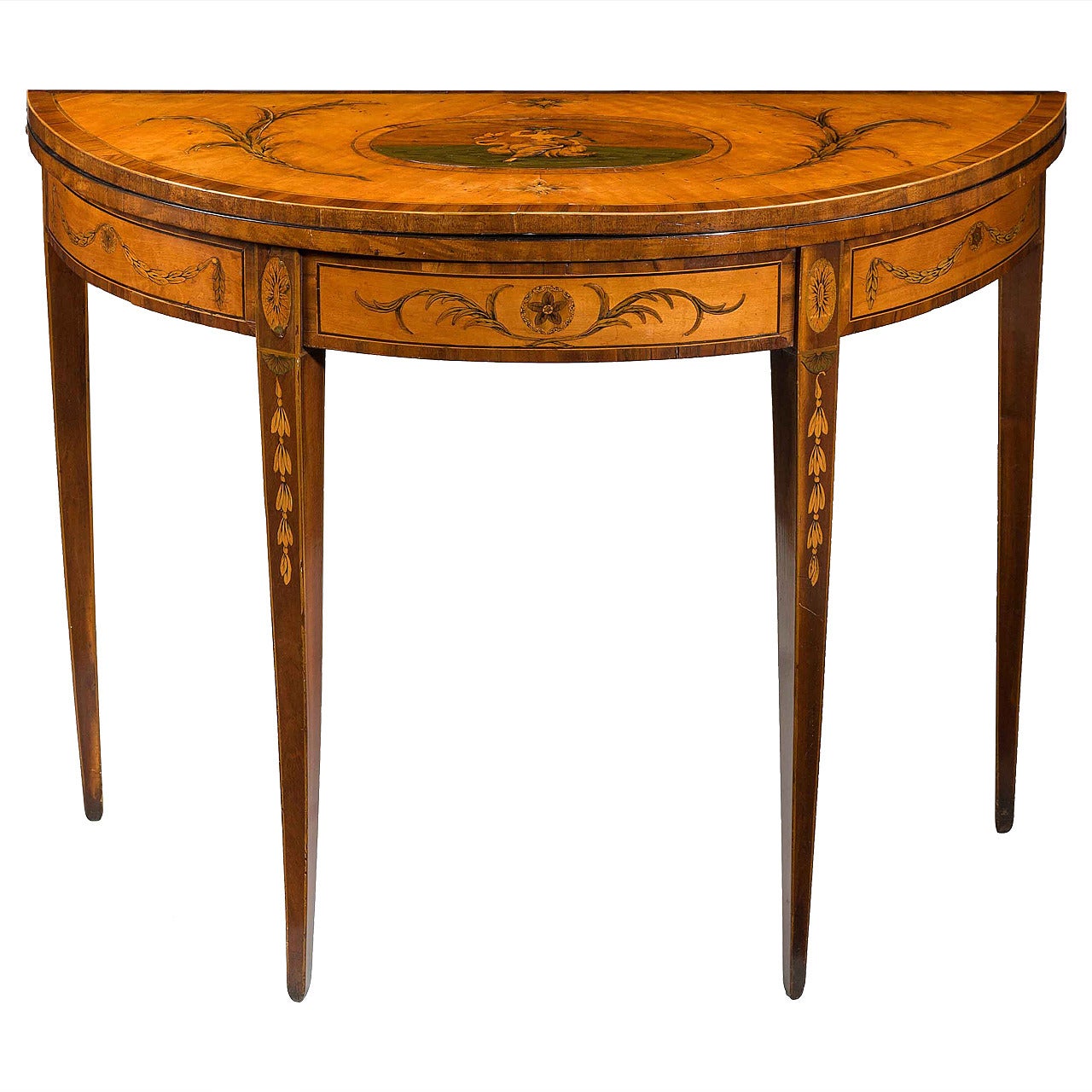 Sheraton Satinwood Painted Card Table For Sale at 1stDibs