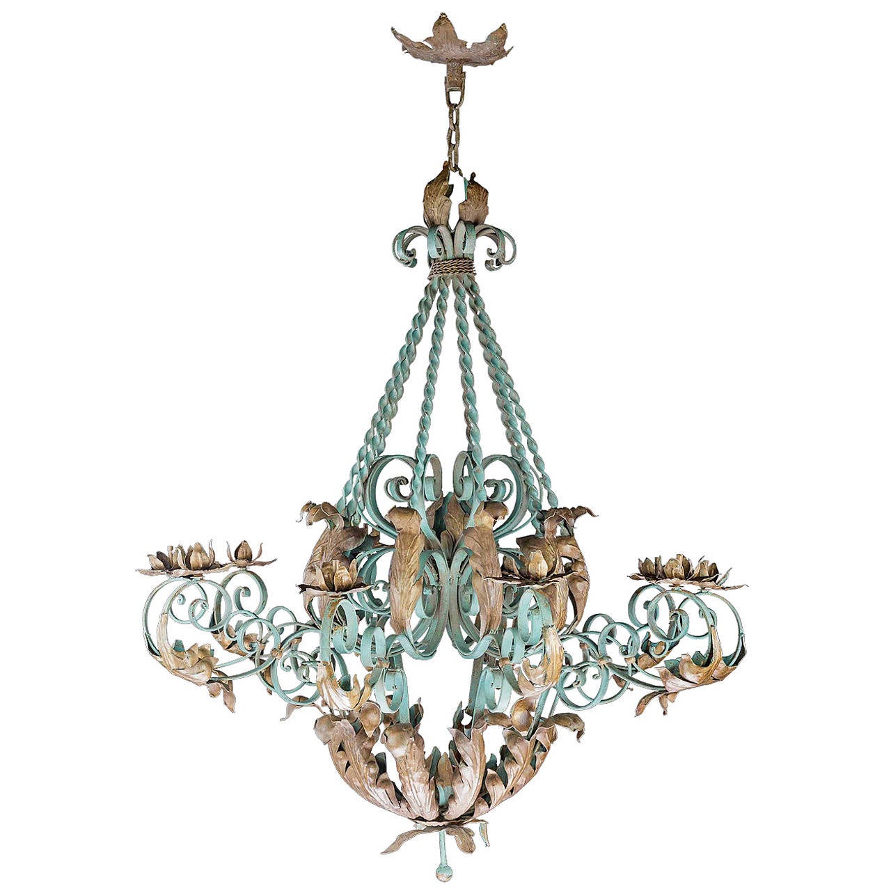 Early 20th Century Polychrome Wrought Iron Chandelier For Sale at 1stdibs