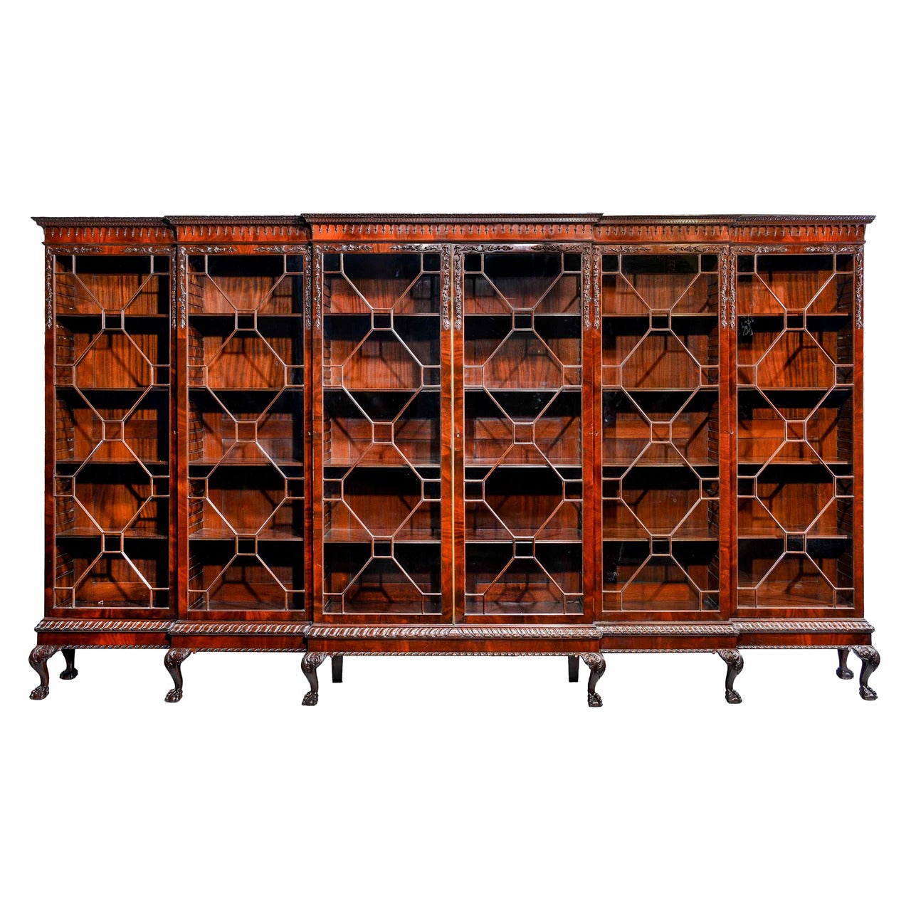Chippendale Style Triple Breakfront Bookcase at 1stDibs