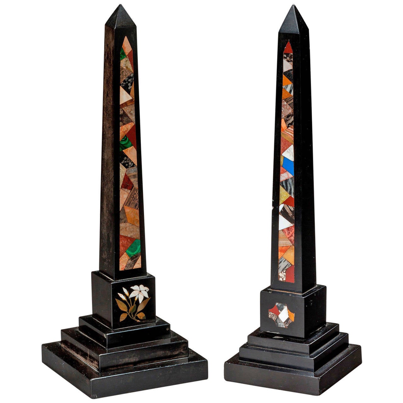 Pair of Staffordshire Pottery Obelisks, Mocha decoration late 18th ...