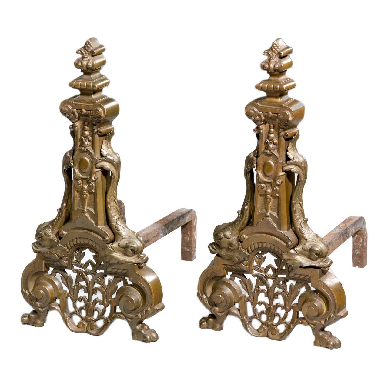 Large Pair of Cast Iron Andirons For Sale at 1stdibs
