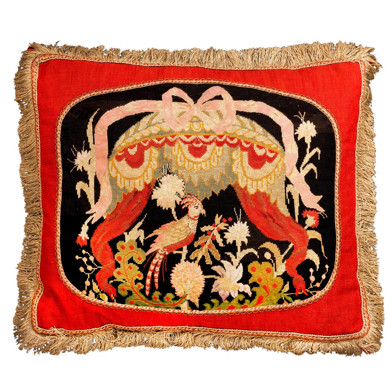 Cushion: 18th Century, Wool. Exotic Birds and Animals For Sale at 1stDibs