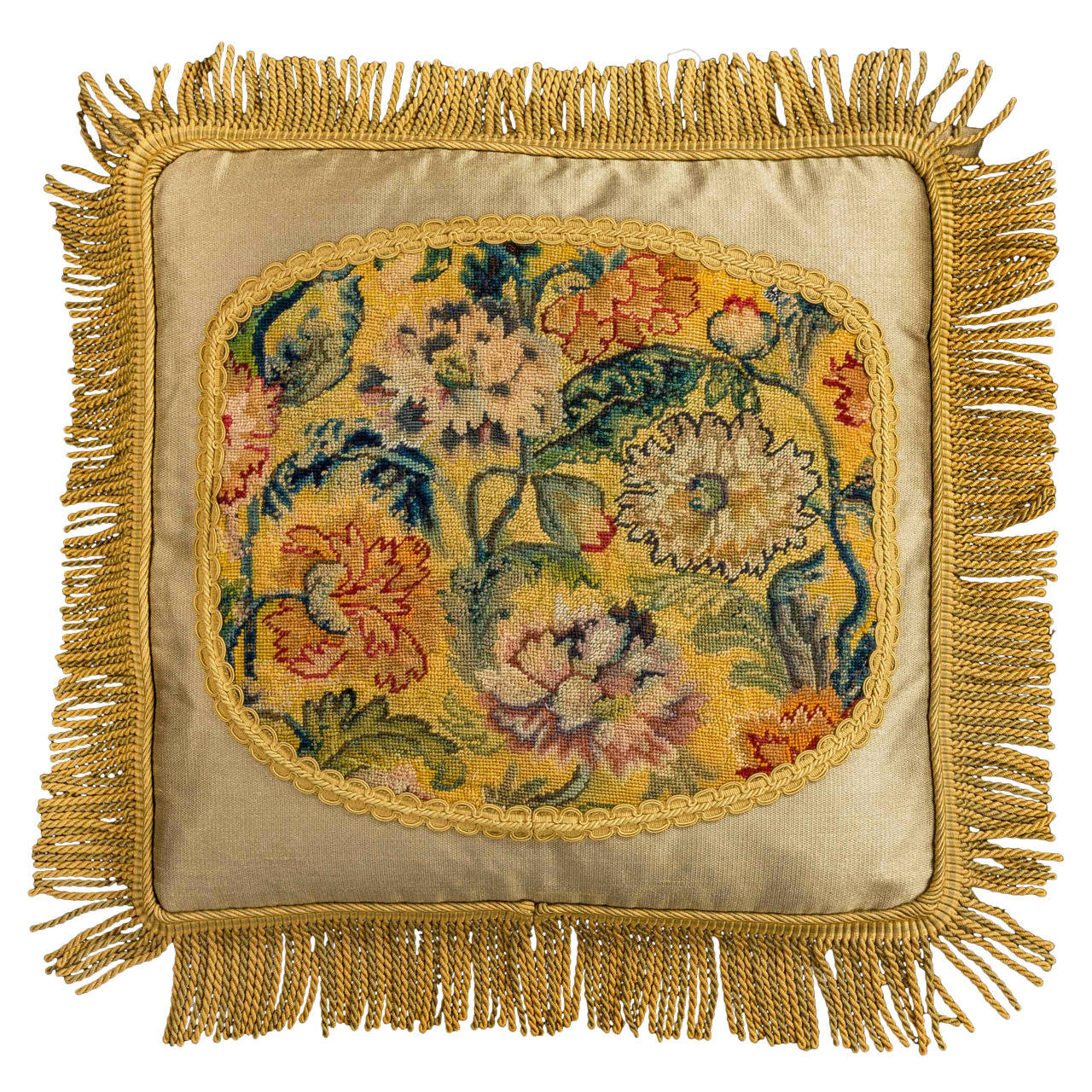 Cushion: Mid To Late 18th Century, Wool. Exotic Flowers For Sale at 1stDibs