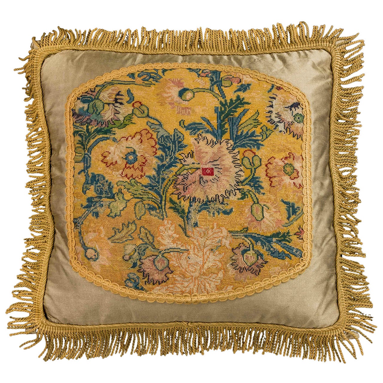 Cushion: Mid To Late 18th Century, Wool. Exotic Flowers For Sale at 1stDibs
