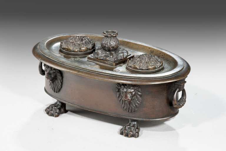 Regency Period Bronze Oval Encrier For Sale at 1stDibs