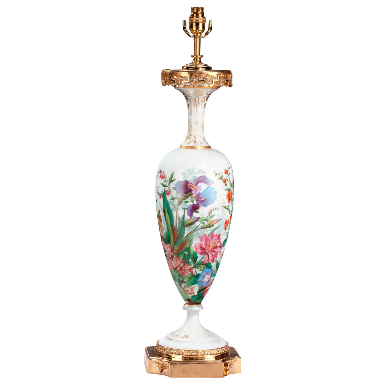 Late 19th century French Opaline Glass Column Lamp For Sale at 1stDibs