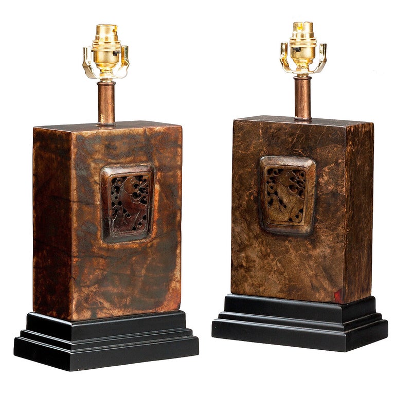 Pair of 20th century Bronzed Rectangular Shape Lamps For Sale at 1stDibs