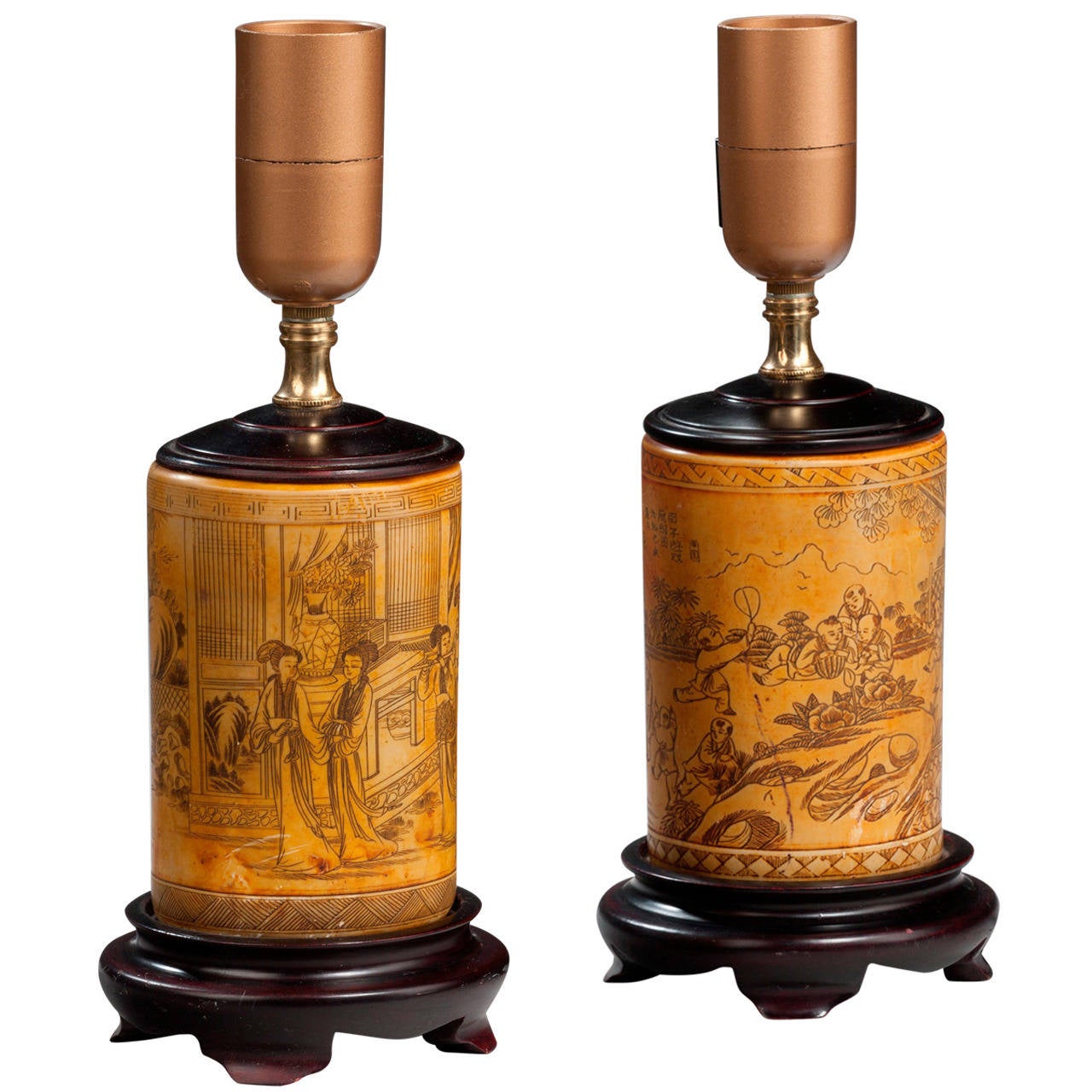 Vintage Asian Themed Lamps- A Pair at 1stDibs