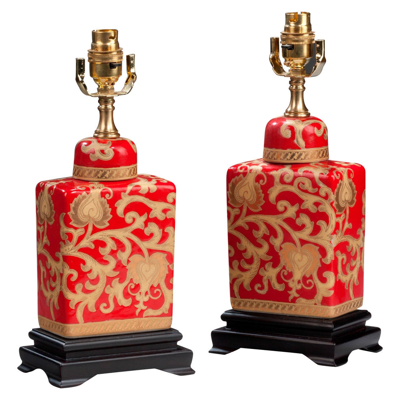 Pair of Red Ground Rectangle Shaped Lamps at 1stDibs
