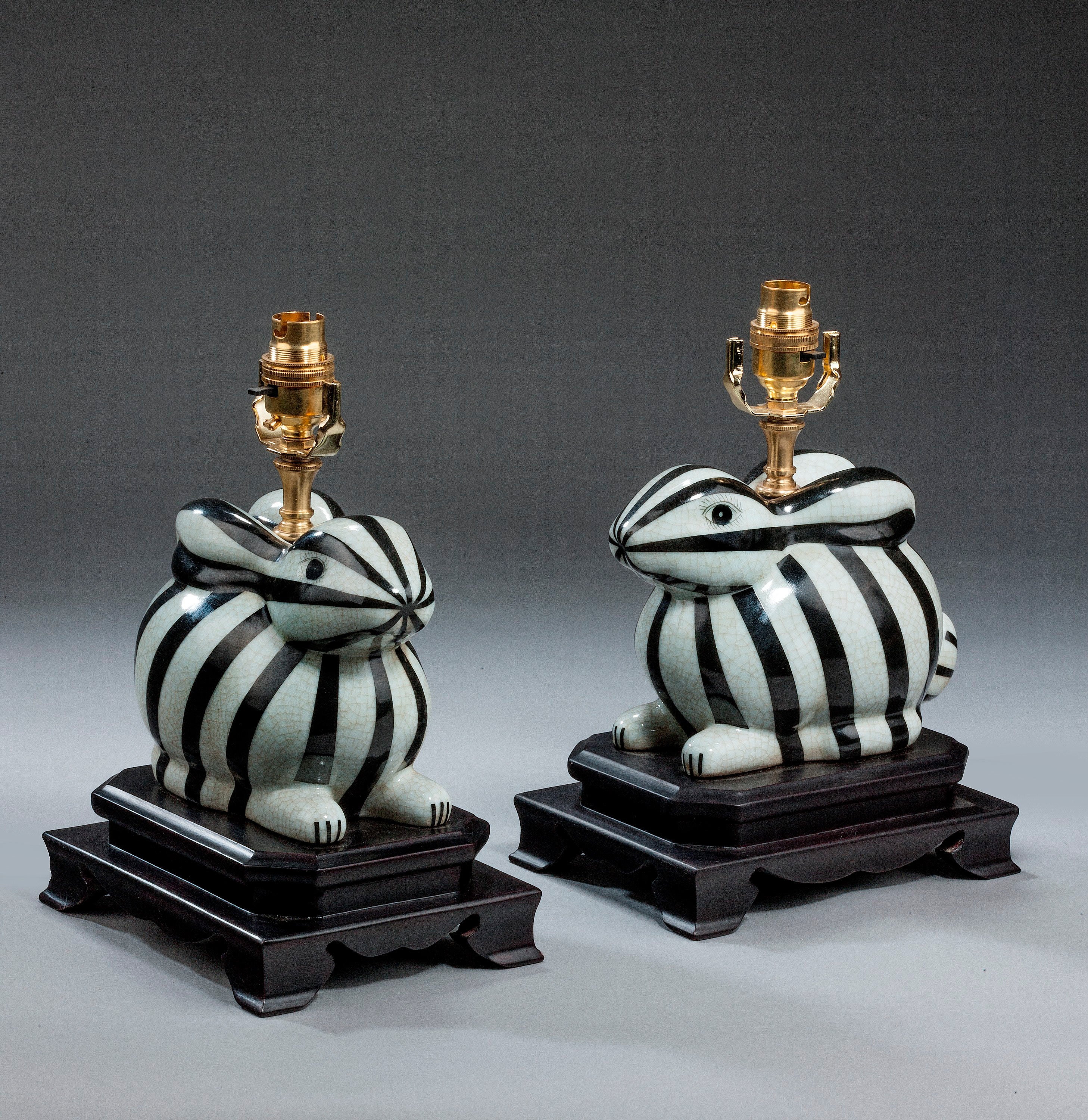 Pair Of Crackle Ware "Rabbit" Lamps at 1stDibs