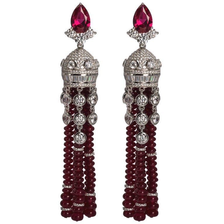 Art Deco Style Ruby Diamond Tassel Earrings at 1stDibs | ruby tassel ...
