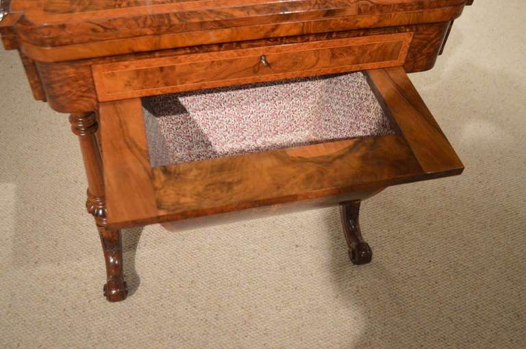 Burr Walnut Inlaid Victorian Period Antique Games or Sewing Table at ...