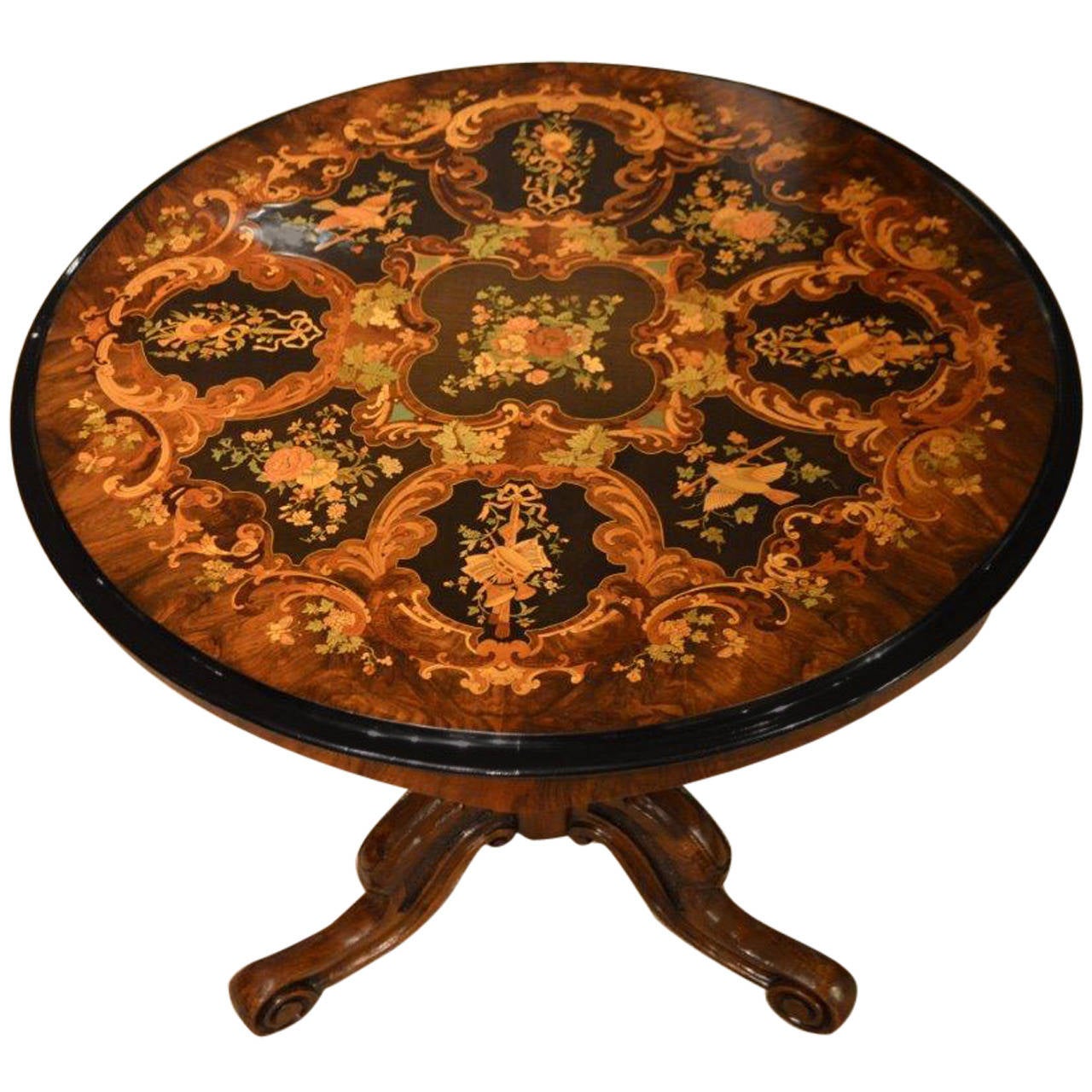 Quality Burr Walnut and Marquetry Inlaid Victorian Period Table at 1stDibs