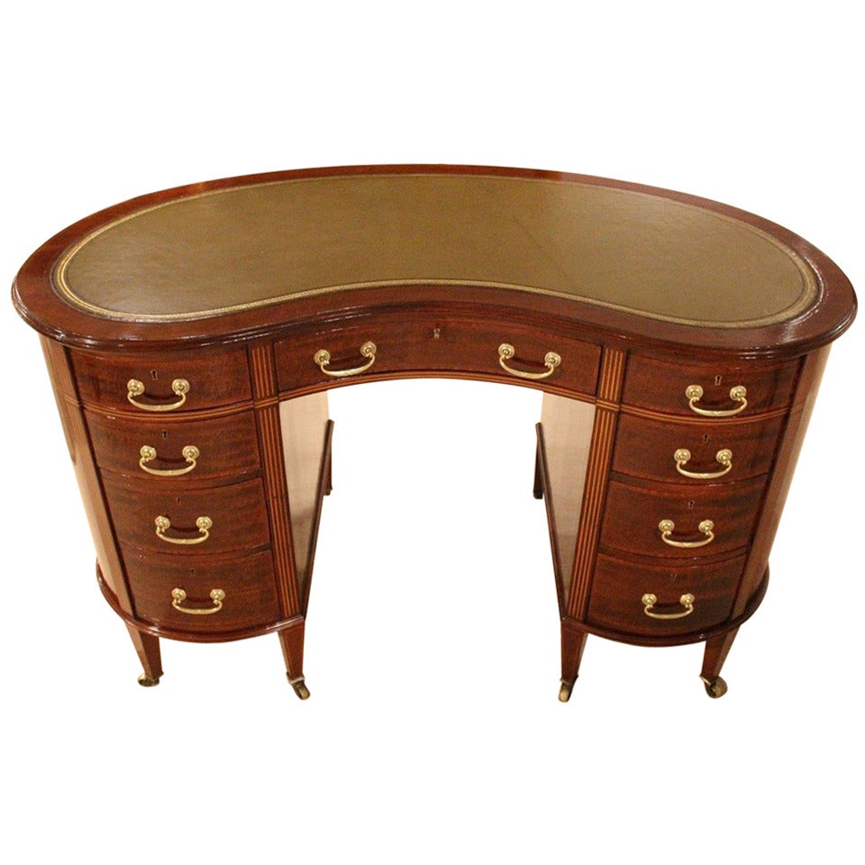 Beautiful Mahogany Inlaid Late Victorian Period Kidney Shaped Writing ...