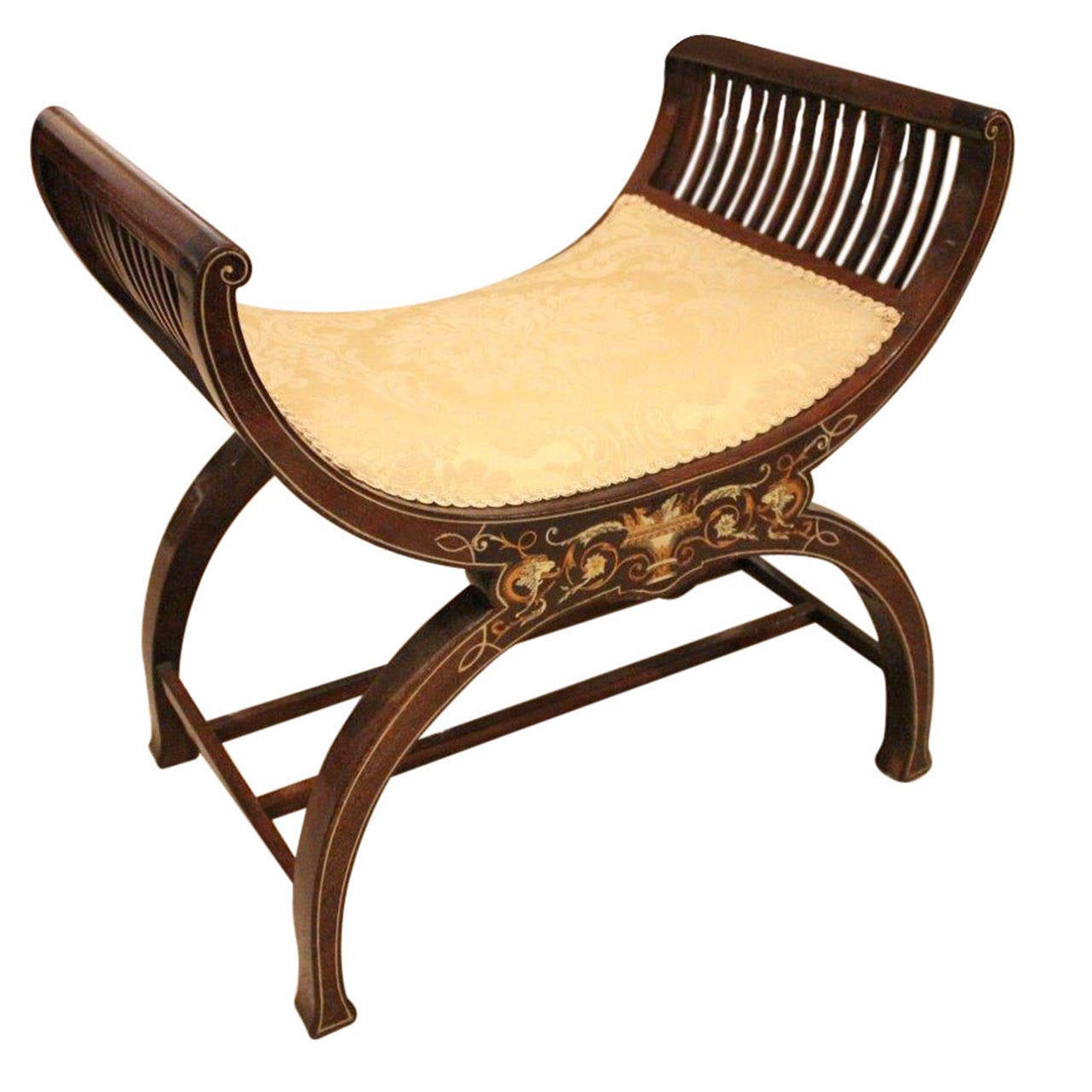 Mahogany and Marquetry Inlaid Late Victorian Period X-Framed Stool at ...