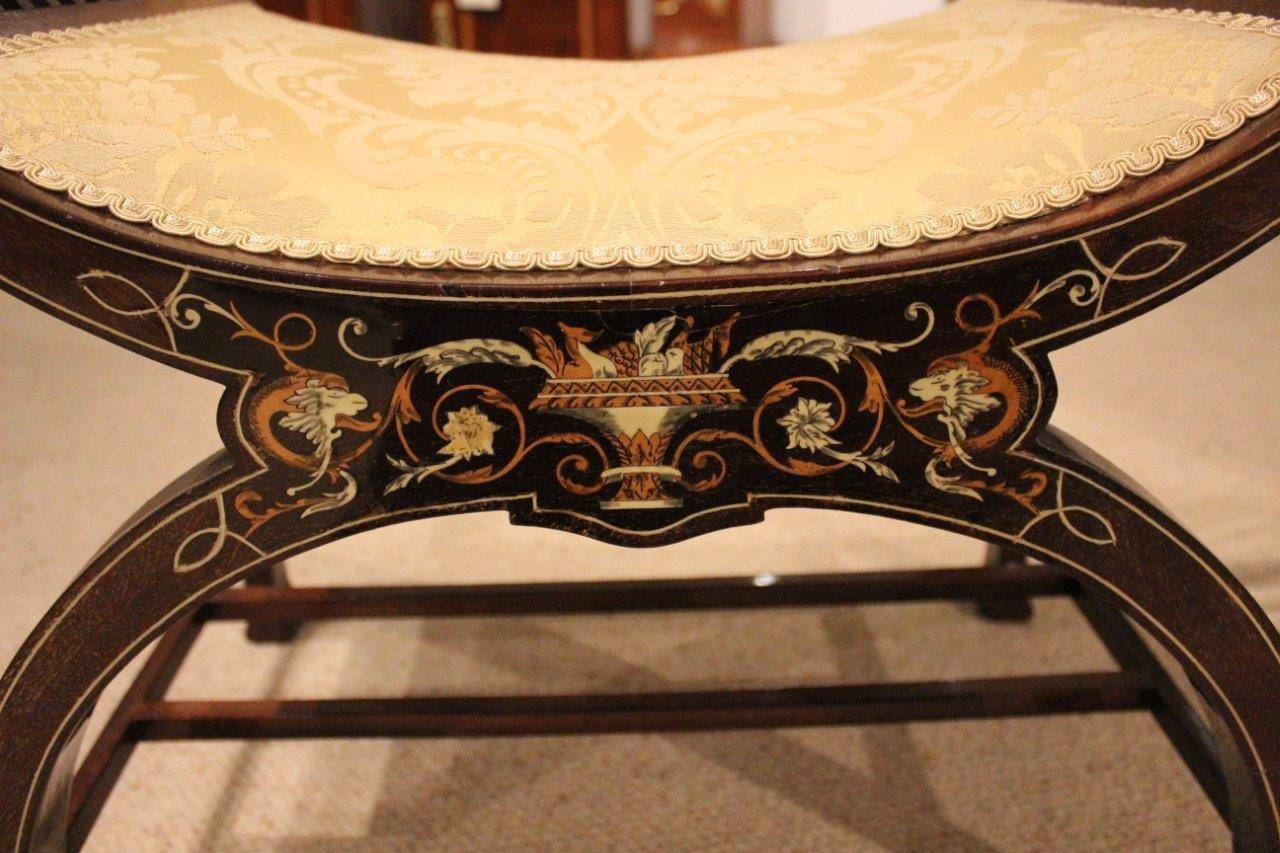 Mahogany and Marquetry Inlaid Late Victorian Period X-Framed Stool at ...