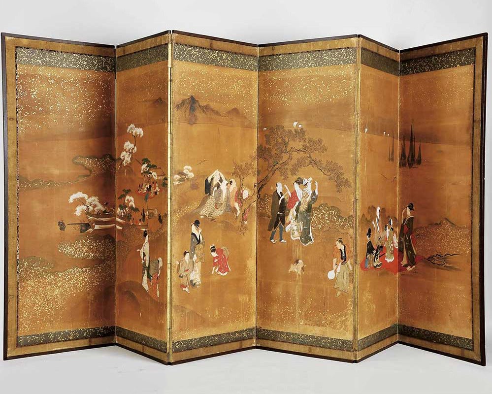 Edo Period Japanese Folding Screen with Six Leafs For Sale at 1stDibs